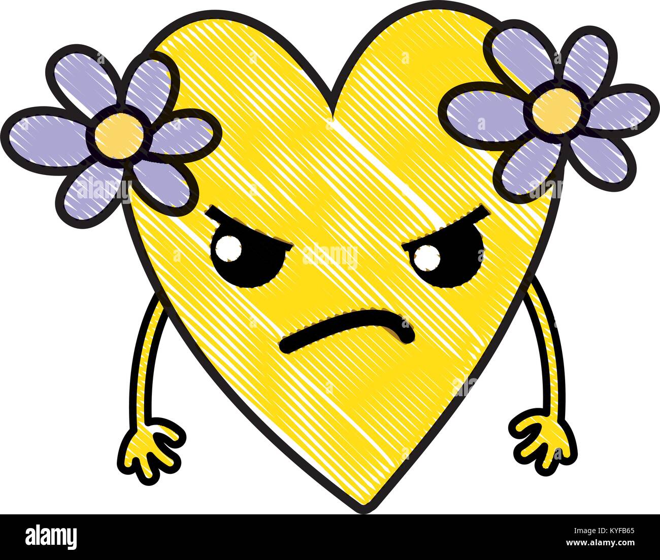 grated angry heart with flowers kawaii cartoon Stock Vector Image & Art ...