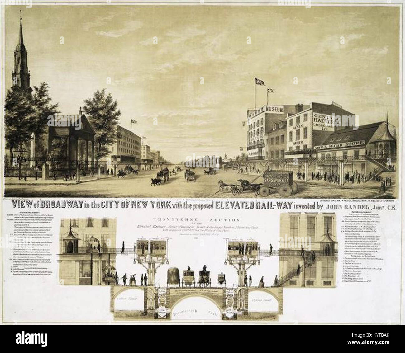 This historical illustration shows Broadway in New York City with the ...