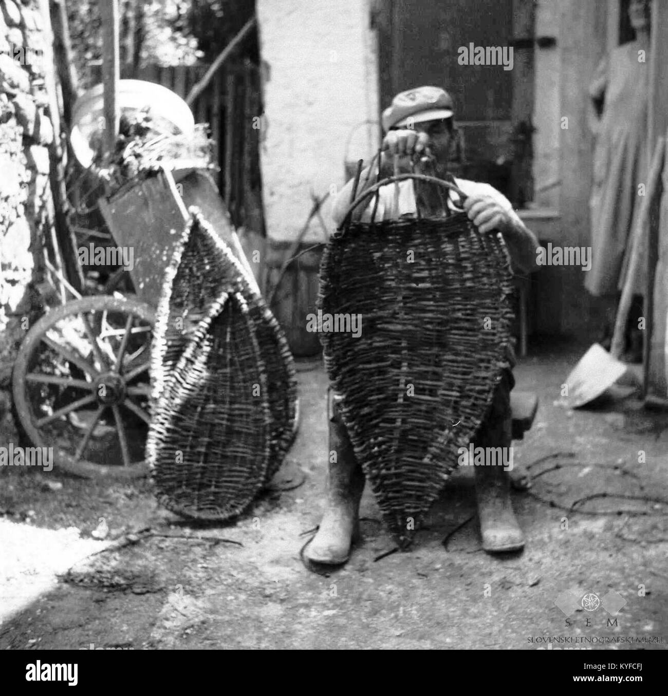 This title refers to an image of Vincenc Pregl working with a 'leso' (a ...