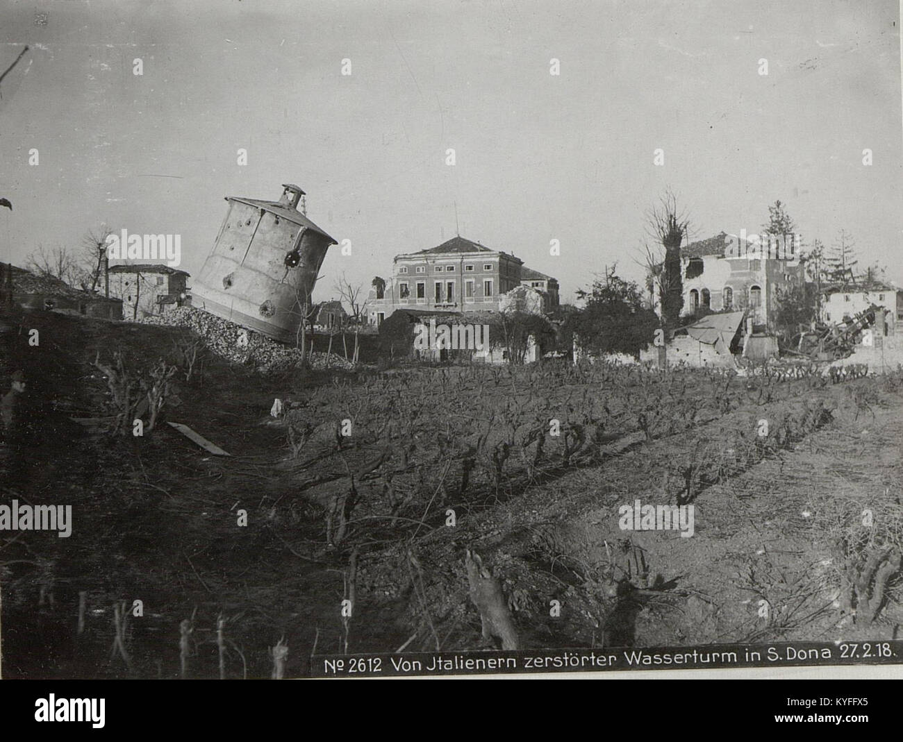 A photograph of the San Dona water tower in Italy destroyed on February ...