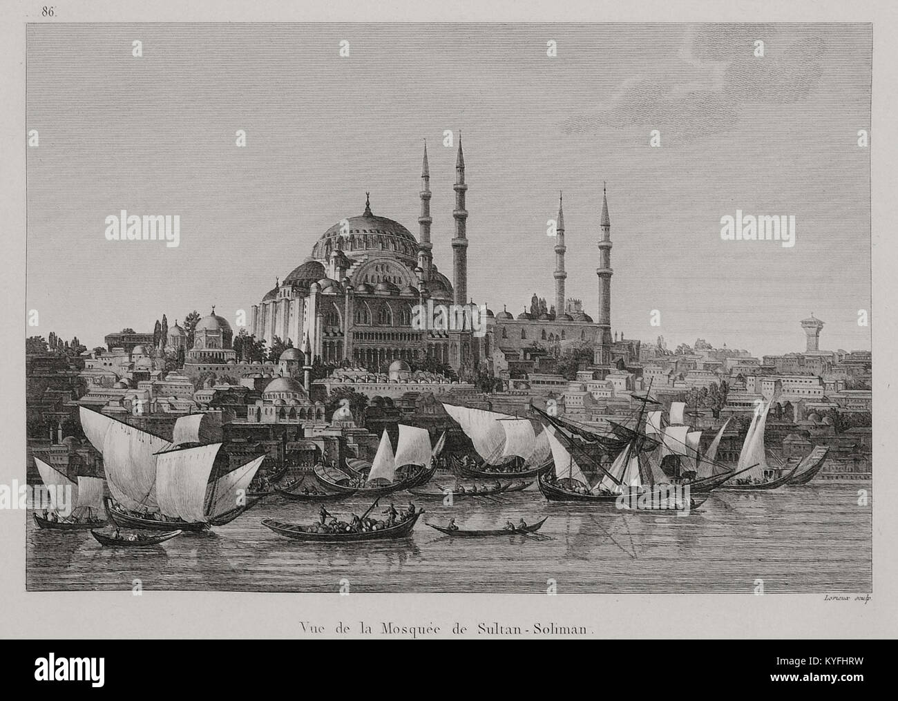 An 1822 view of the Mosque of Sultan Suleiman, illustrating the ...