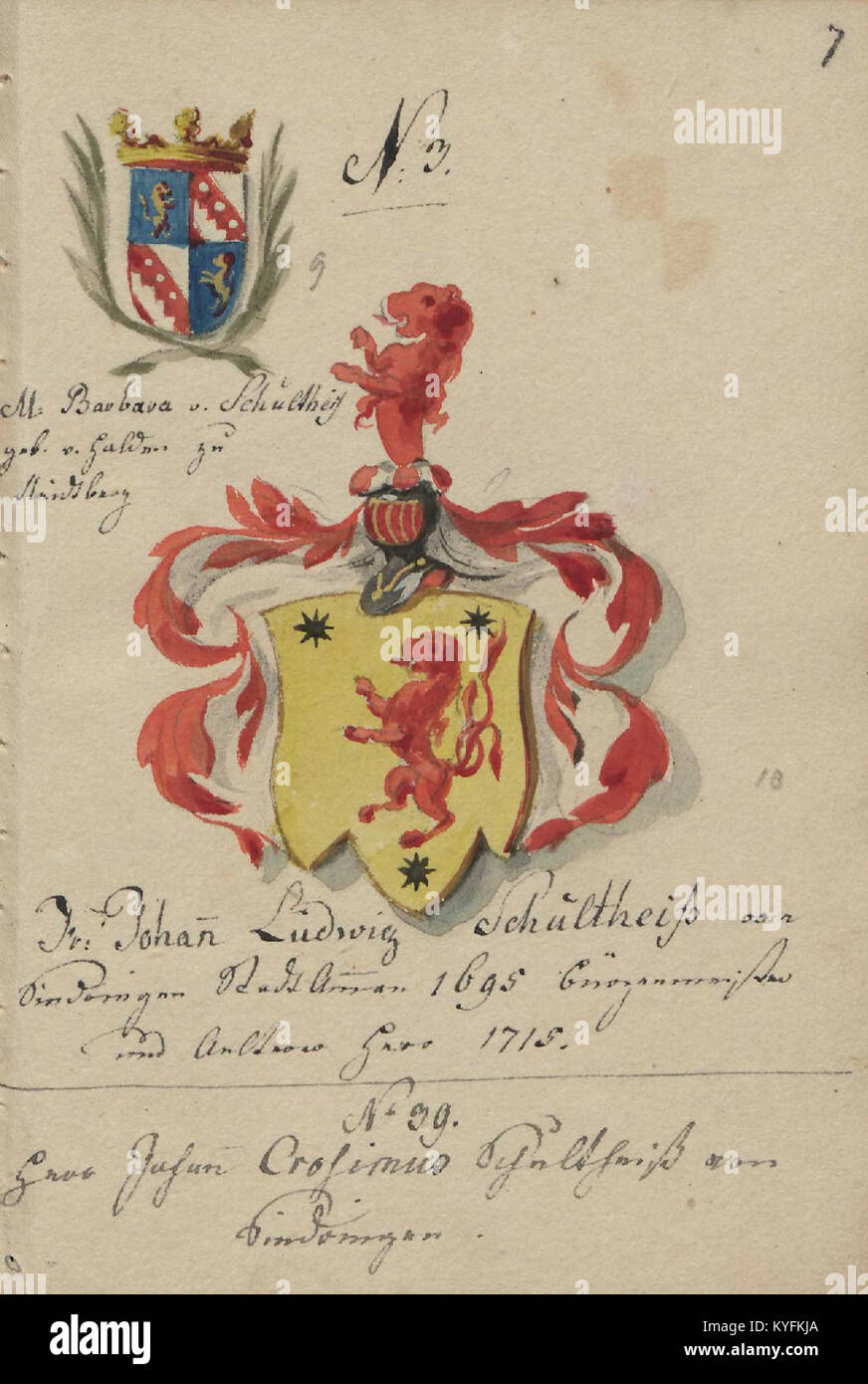 A heraldic book from the 18th century showing coats of arms ...