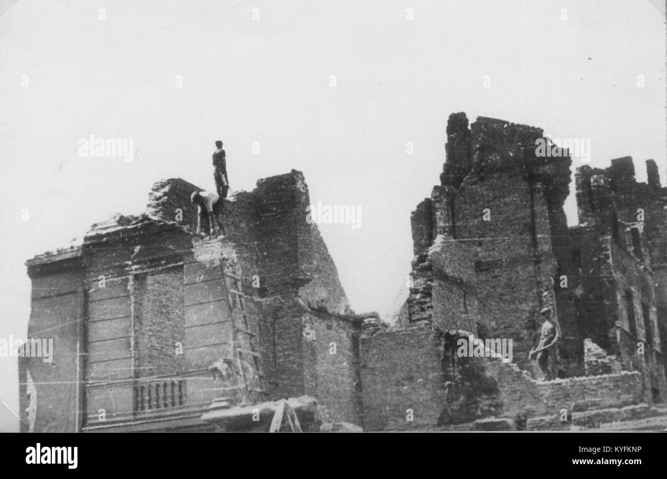 The image captures a scene from Warsaw in 1944, showcasing the ...