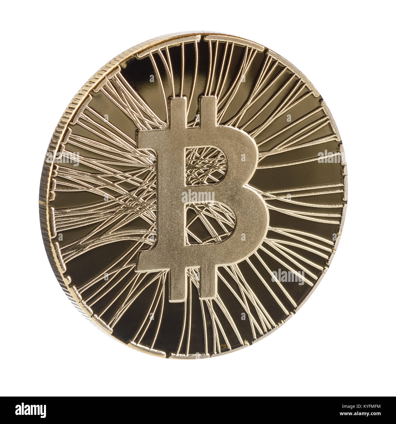 Gold coloured Bitcoin coin Stock Photo - Alamy