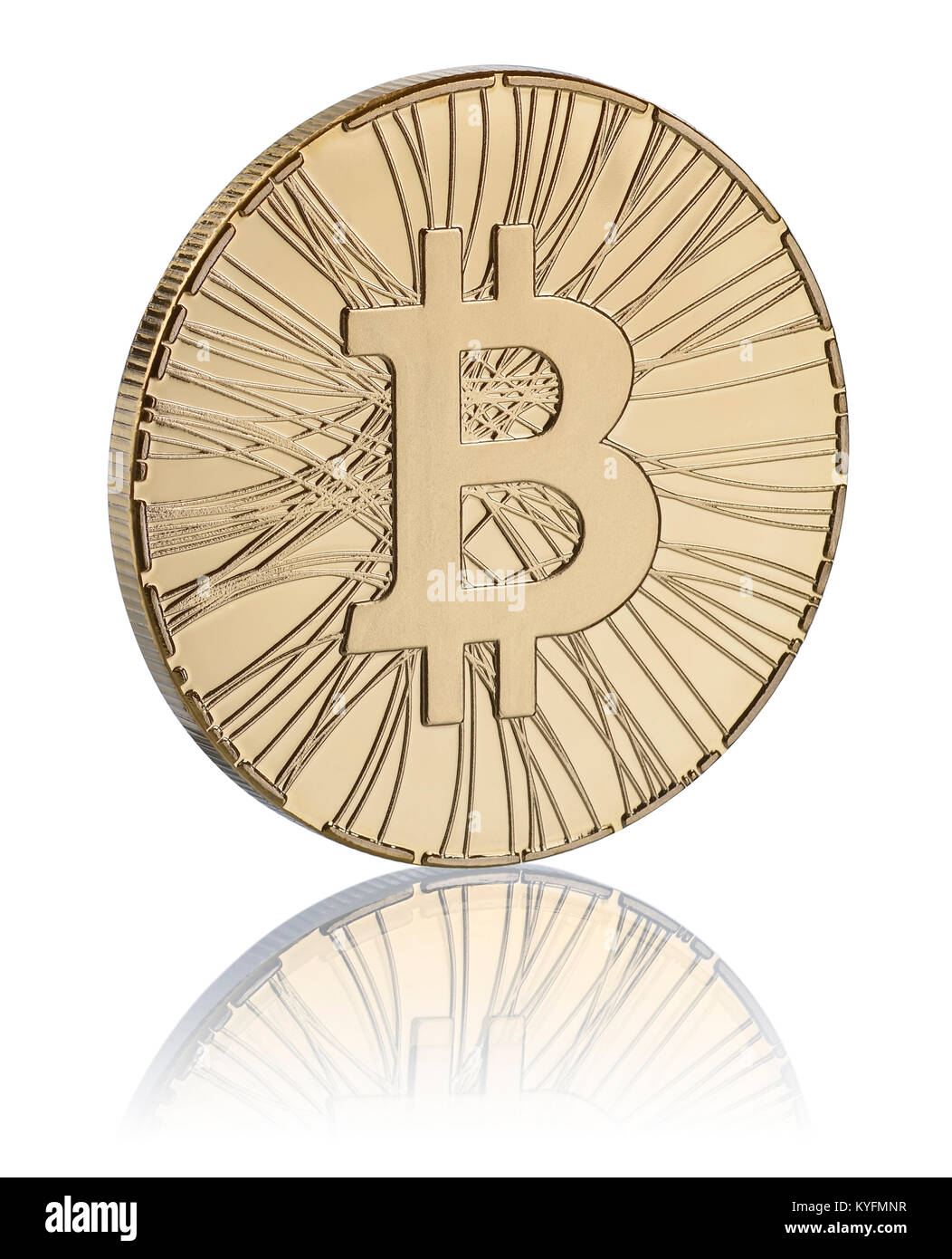 Gold coloured Bitcoin coin Stock Photo - Alamy