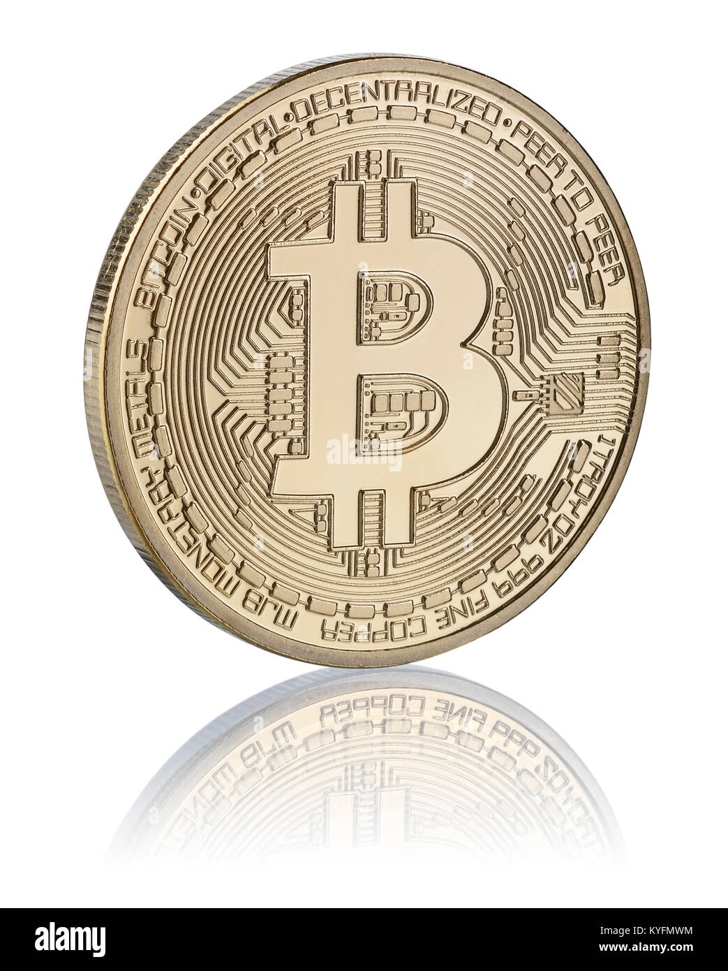 Gold coloured Bitcoin coin Stock Photo - Alamy