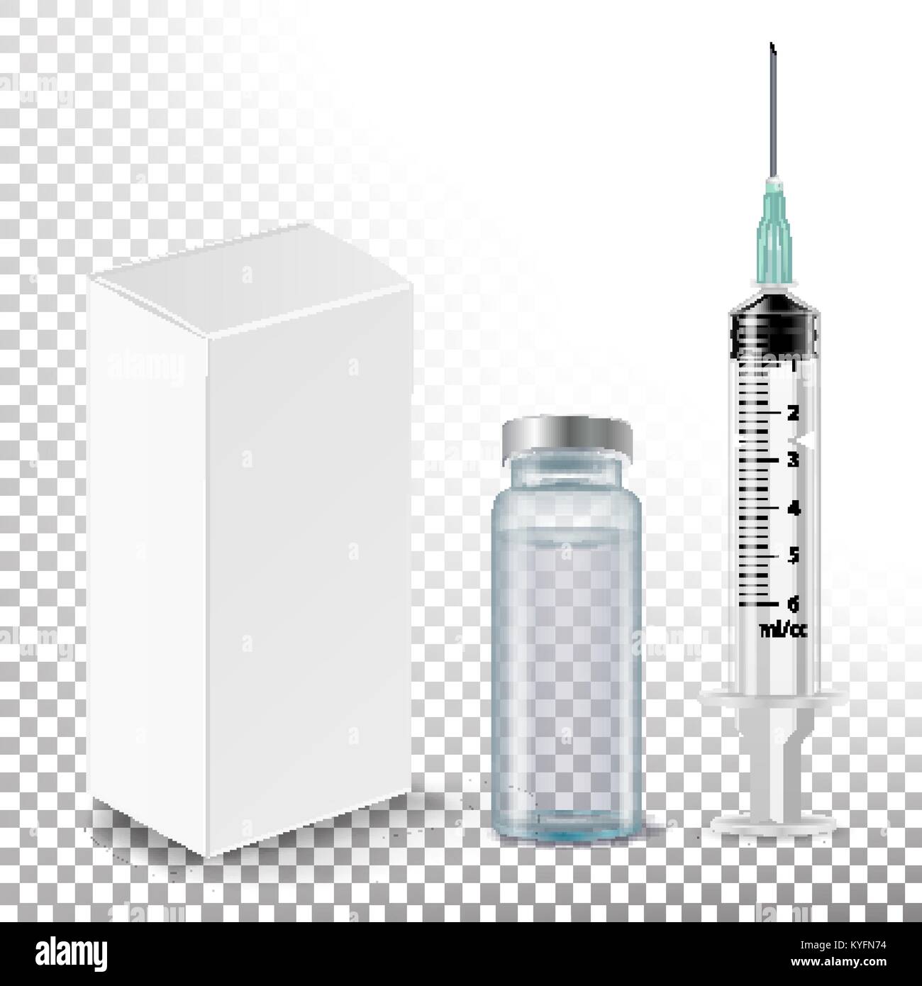 Medical Ampoule, White Package Box, Syringe Vector. Realistic Isolated ...
