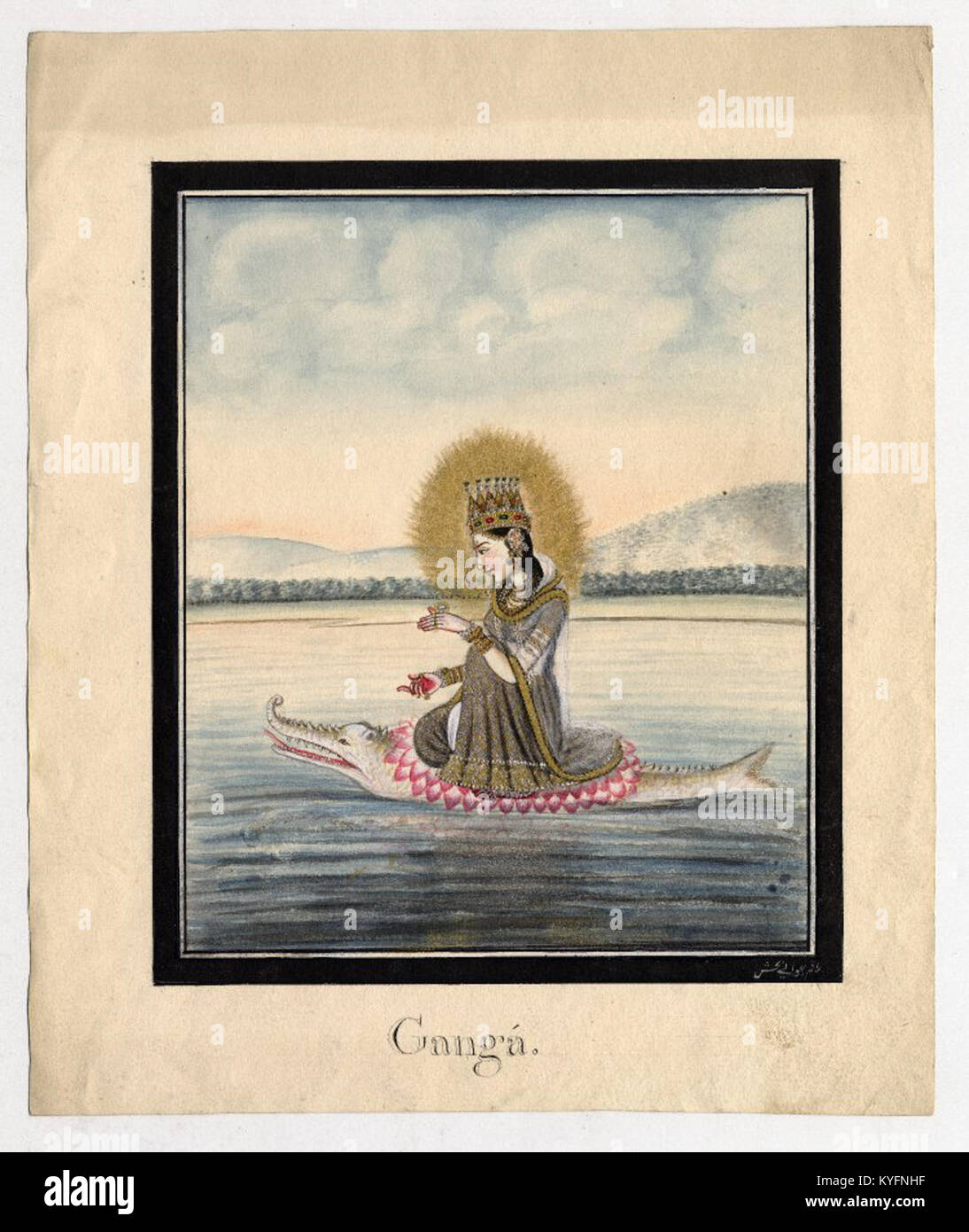 Watercolour painting on paper of Gaṅgā, the personification of the ...
