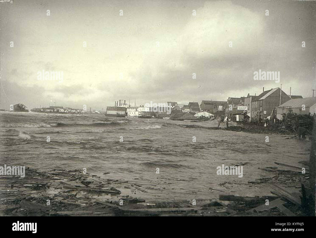 Waterfront showing wreckage and debris from a storm, Nome, Alaska, ca ...