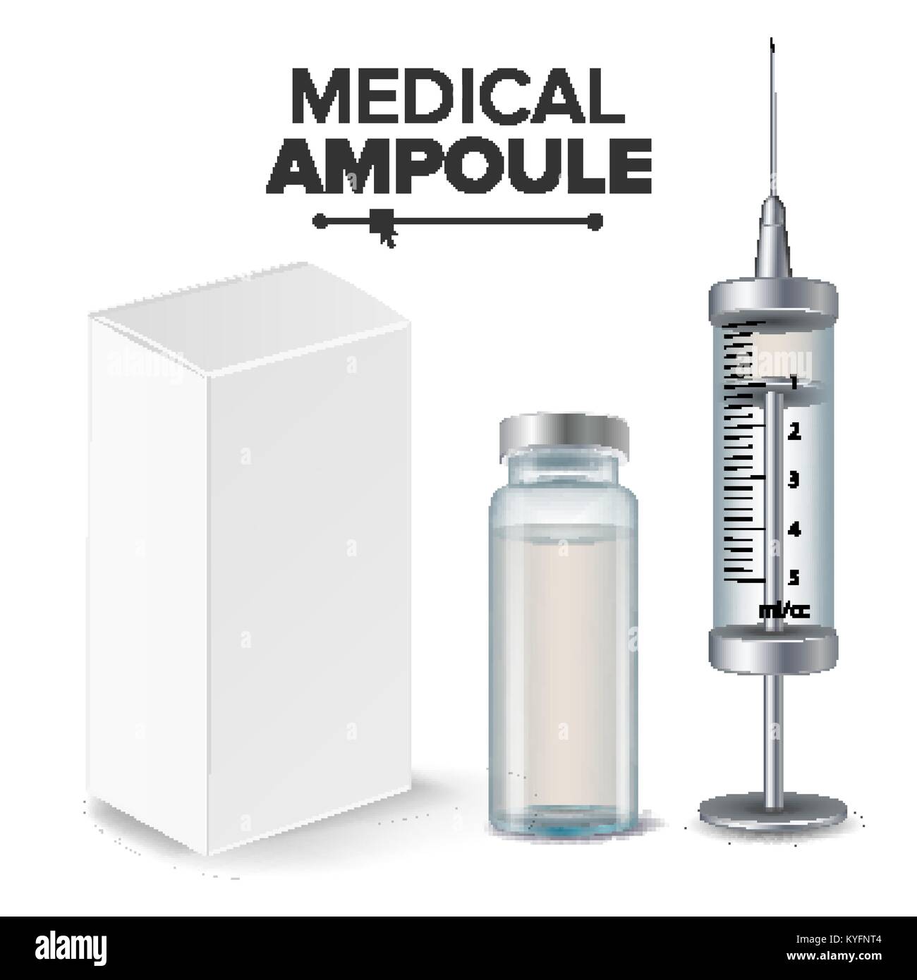 Medical Ampoule, White Package Box, Syringe Vector. Realistic Isolated ...