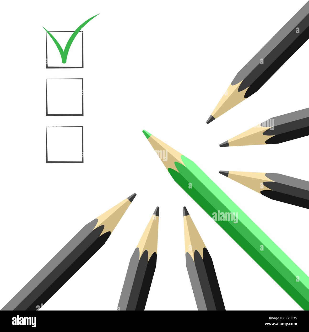 Pencils and checkboxes. Agreement and choice concept vector ... Pencils and checkboxes. Agreement and choice concept vector ...