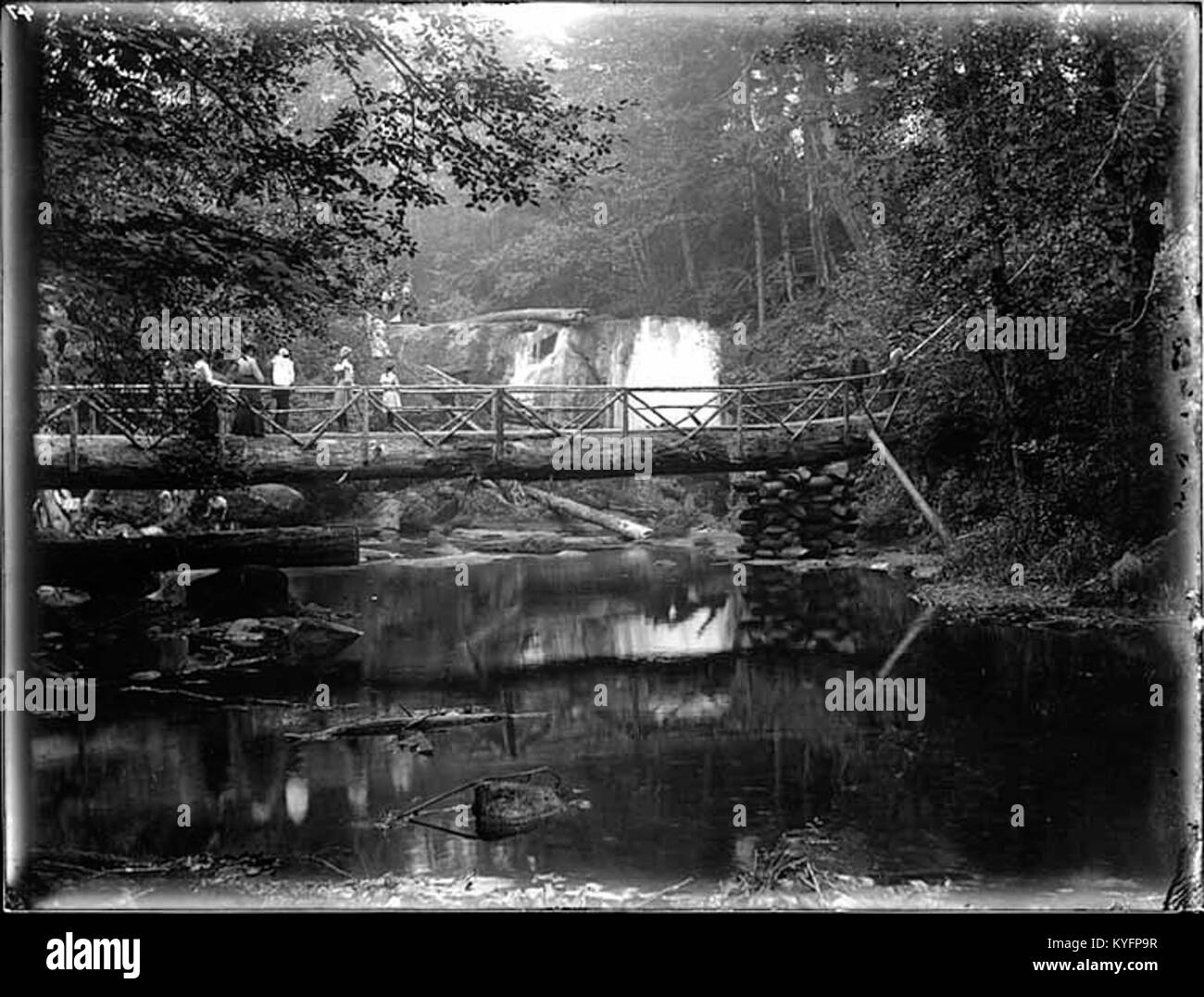 The 1902 image shows Whatcom Falls in Bellingham, Washington, including ...