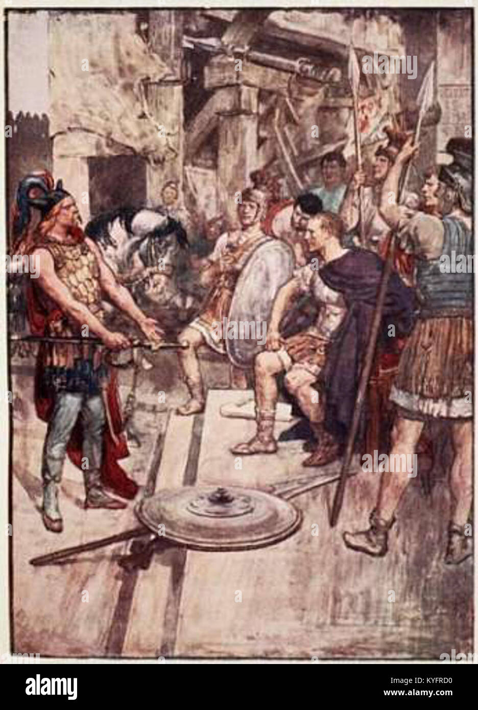 This artwork by William Rainey depicts the surrender of the Gallic ...