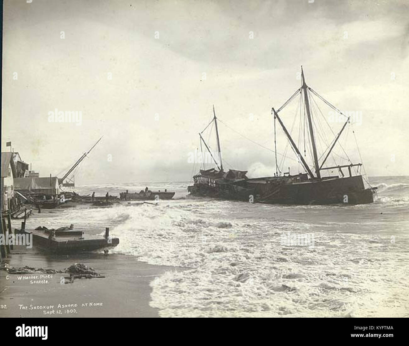 Wreck of the steamboat SKOOKUM on the beach at Nome, Alaska, ca 1900 ...