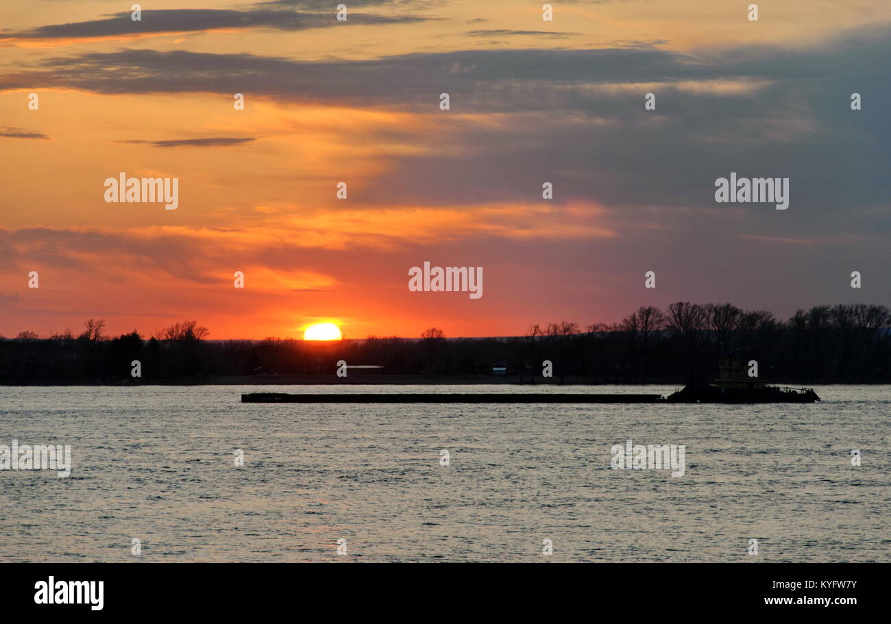 The barge floats along the Samara's embankment at sunset - Samara ...