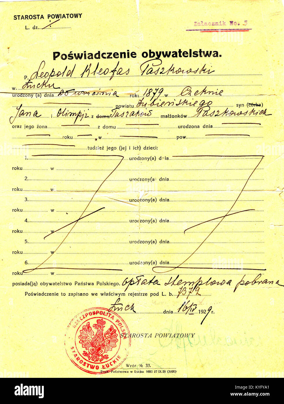 This document certifies Polish citizenship for a surveyor, granting ...