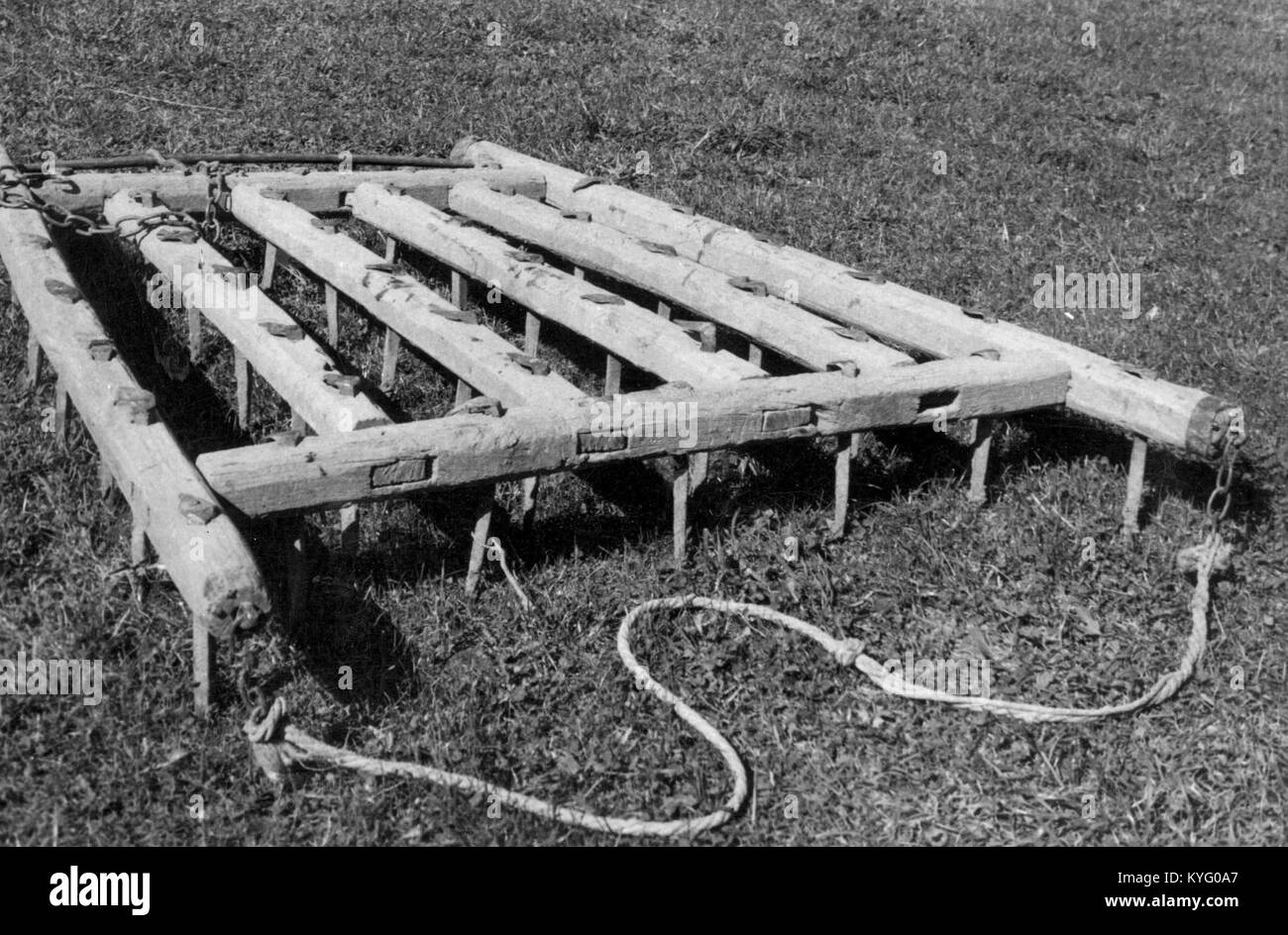 The Polish agricultural tool 'brana' (a harrow) from 1951, displayed in ...