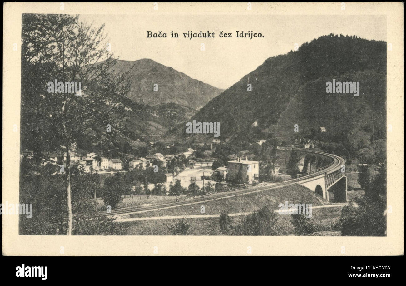 This 1918 postcard illustrates the viaduct over the Idrijca river near ...