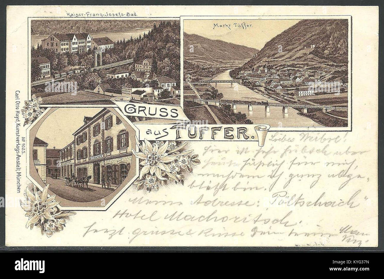 A postcard depicting Lasko, a town in Slovenia, from the year 1898. The ...