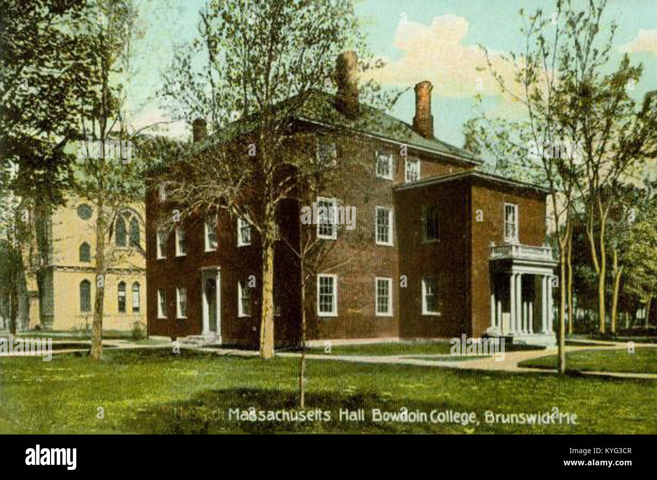 Postcard of Massachusetts Hall, Bowdoin College Stock Photo - Alamy