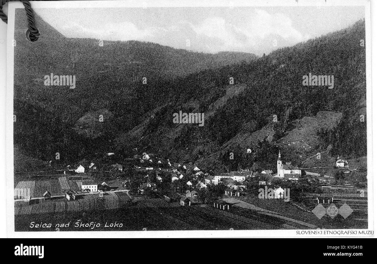 This postcard depicts the town of Selca in Zelezniki, Slovenia ...
