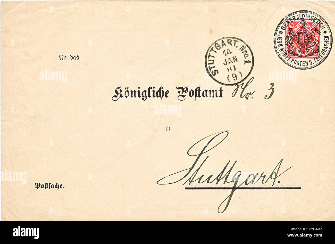 A postal envelope from Württemberg, dated January 14, 1901. The ...