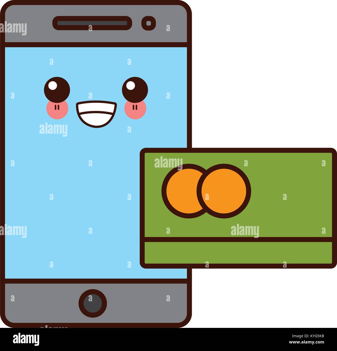 Smartphone online payment cute kawaii cartoon Stock Vector Image & Art ...