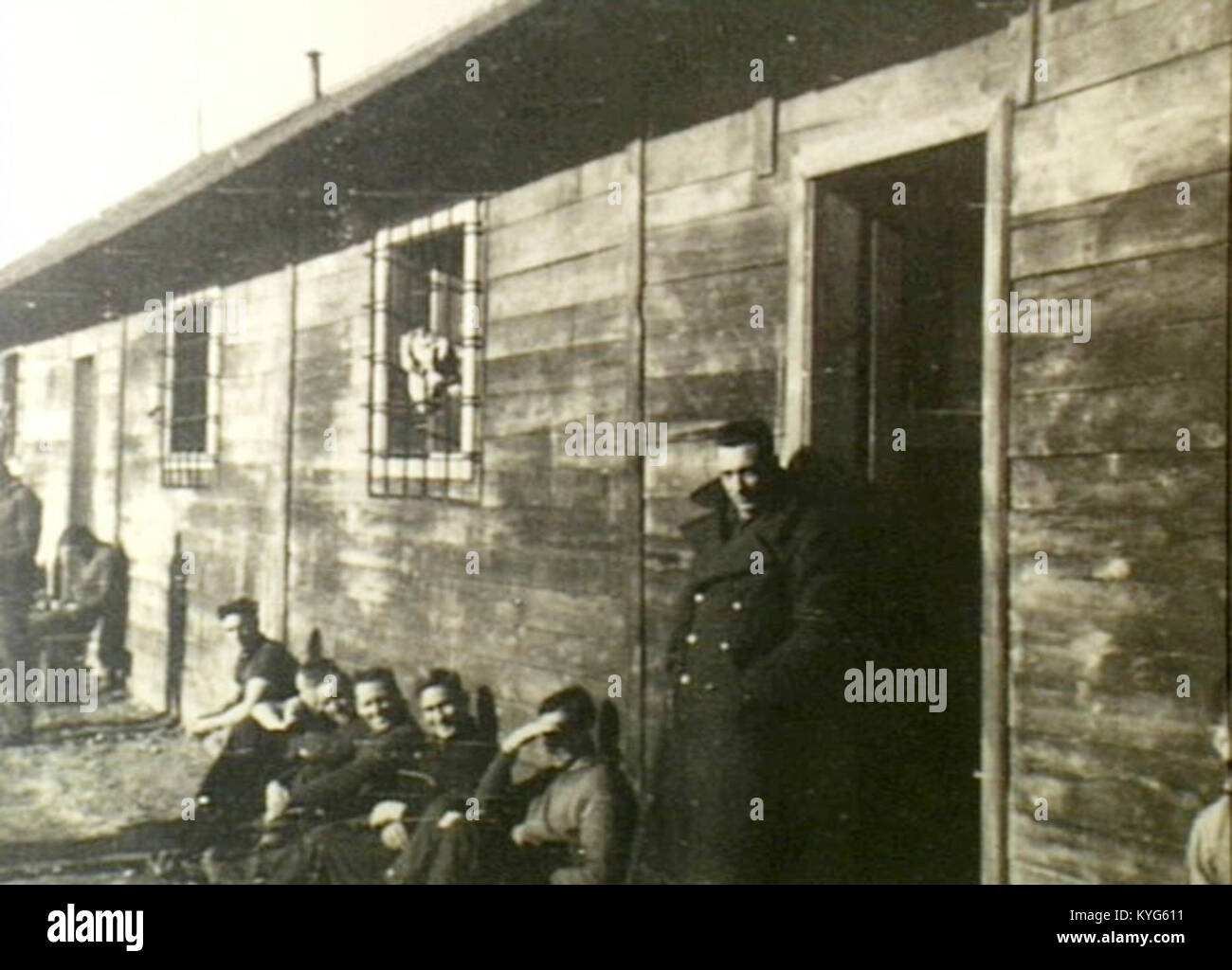 A historical photograph of prisoners of war at Stalag XVIII-D, a German ...