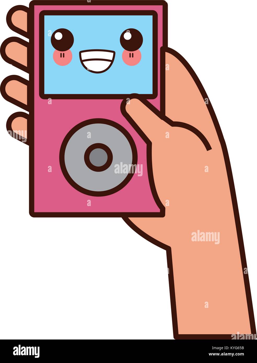 Hand holding music player cute kawaii cartoon Stock Vector Image & Art ...