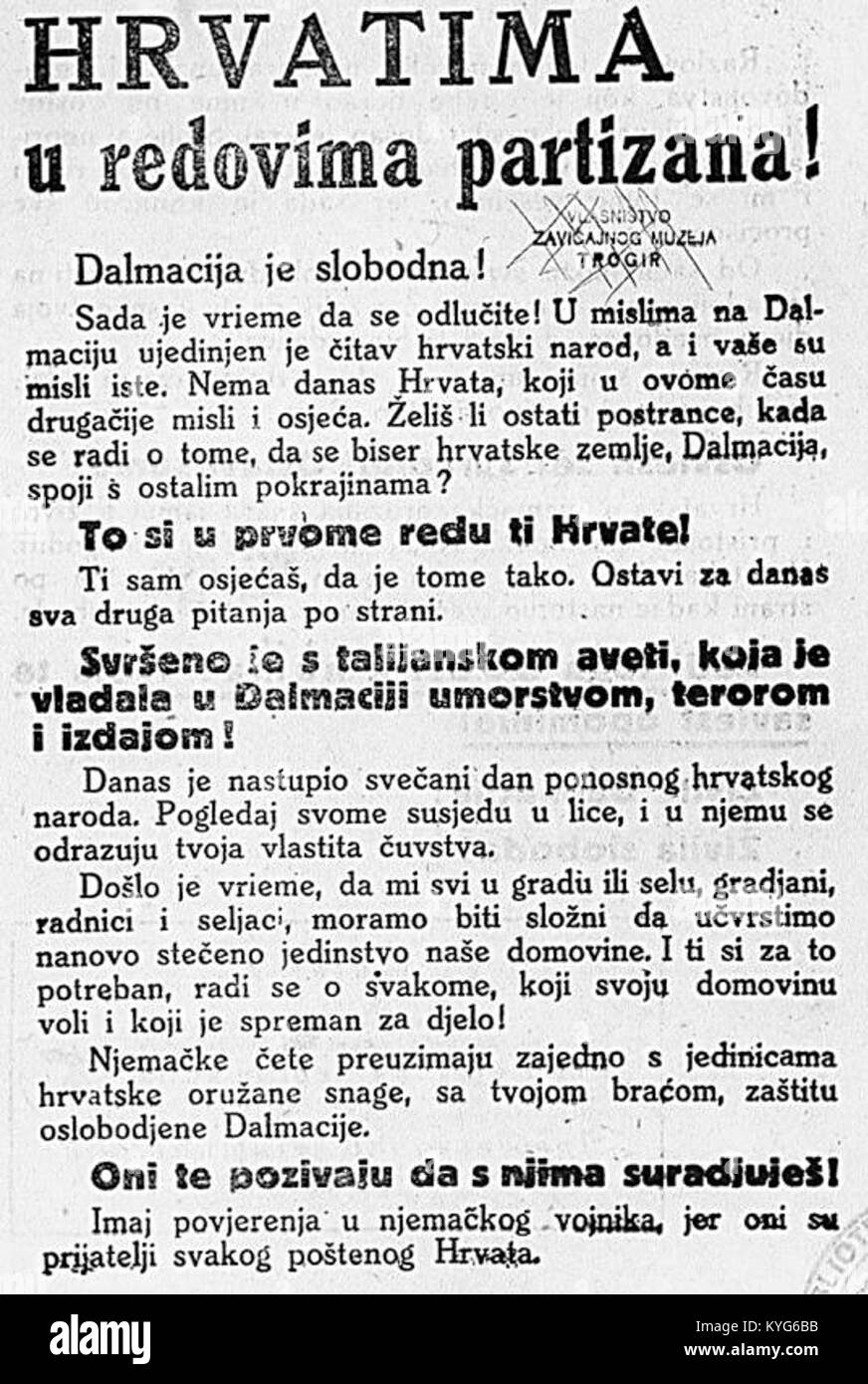 1943 proclamation issued by Ustaša to partisan forces, documenting a ...