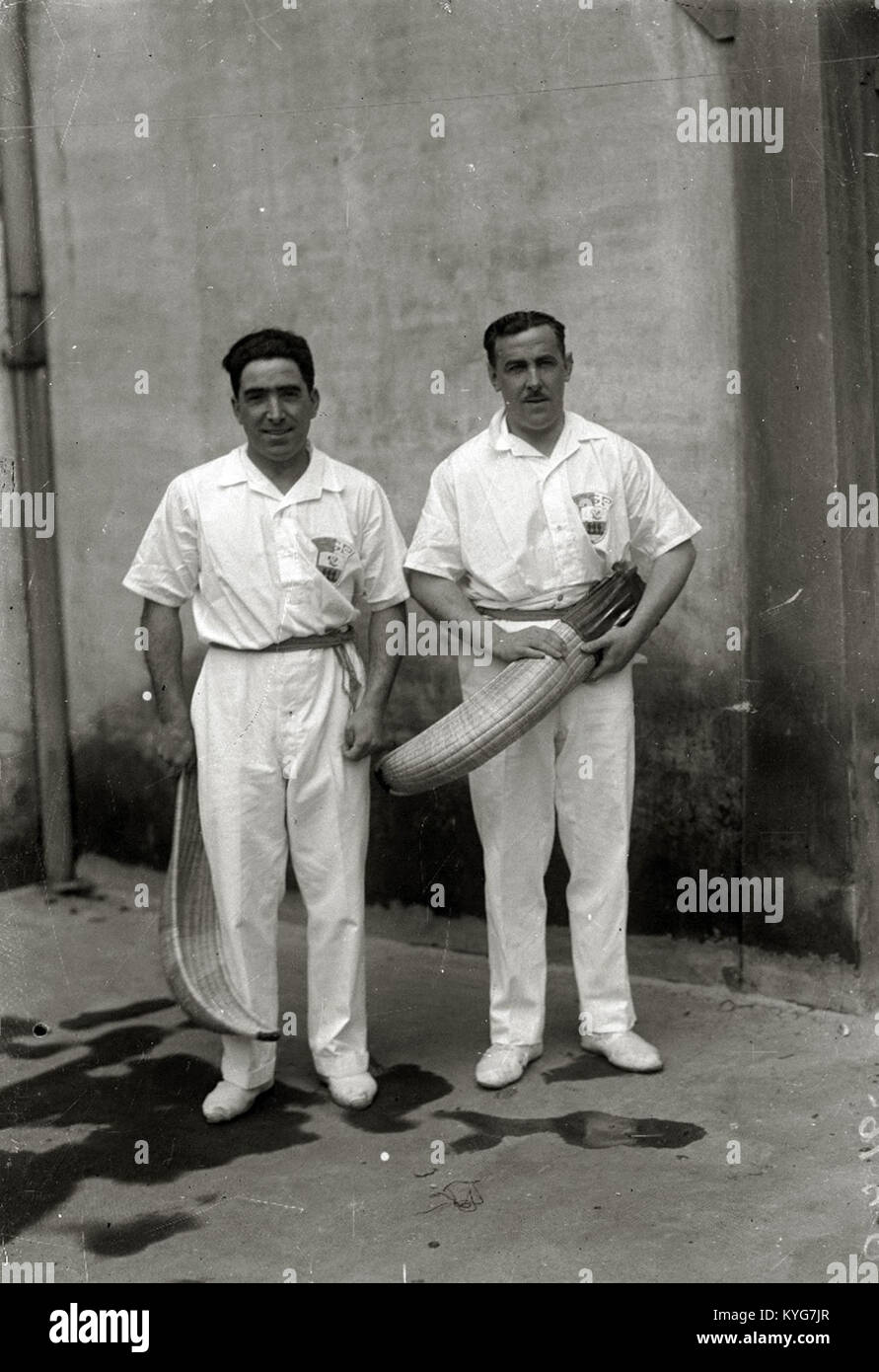 This photograph shows Puntistas, or traditional Basque pelota players ...