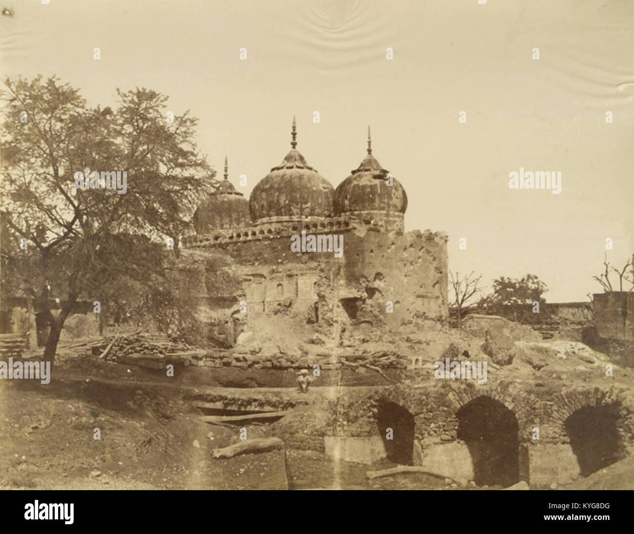 A historical view of the Qudsia Bagh Masjid in Delhi in 1858 ...