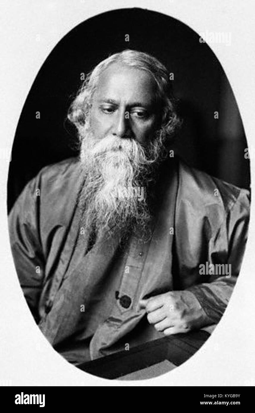 This portrait features Rabindranath Tagore, the renowned Indian poet ...