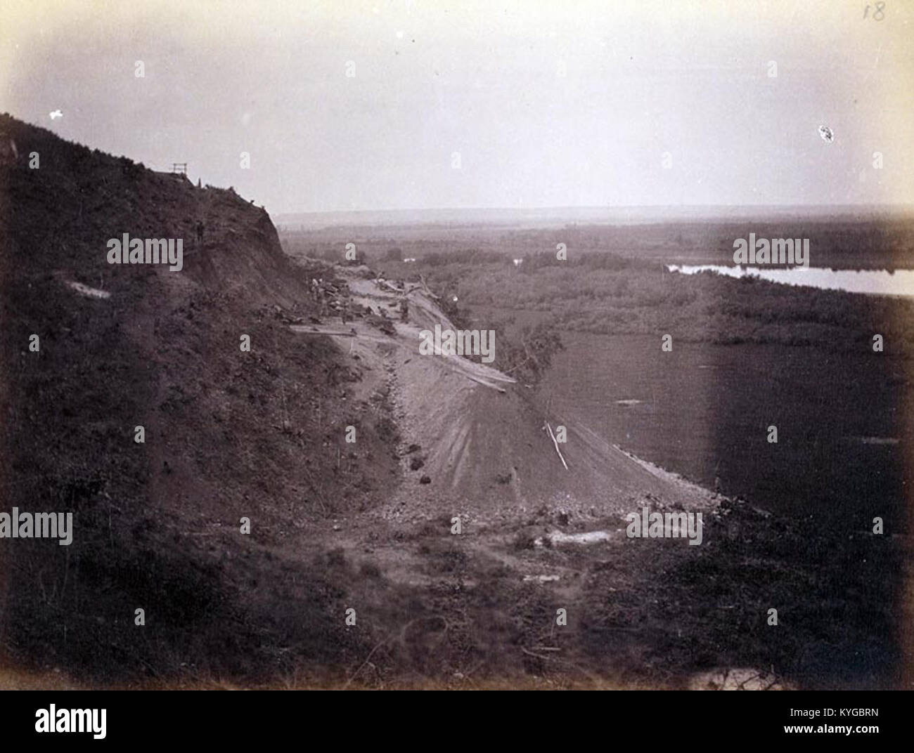 An 1886 photograph depicts railway construction along the Belaya River ...