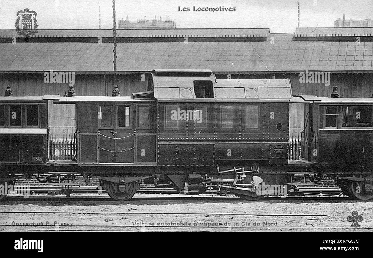 A steam engine at Chapelle Gare du Nord in Paris is shown, representing ...