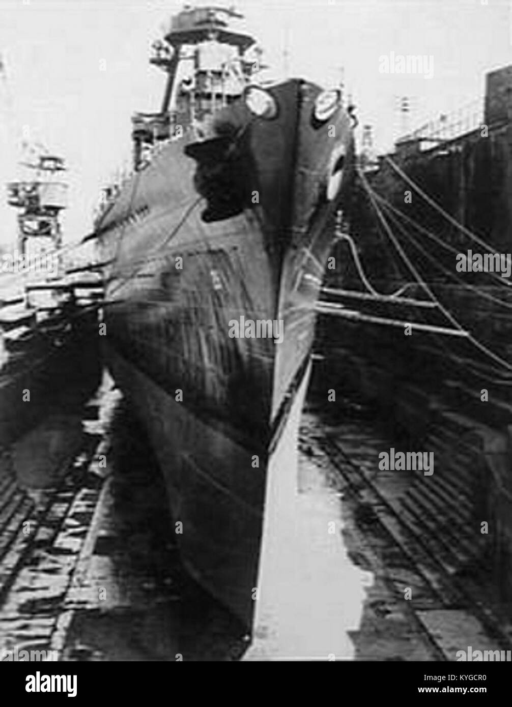 This photograph shows the repaired bow of USS Chicago (CA-29) after the ...