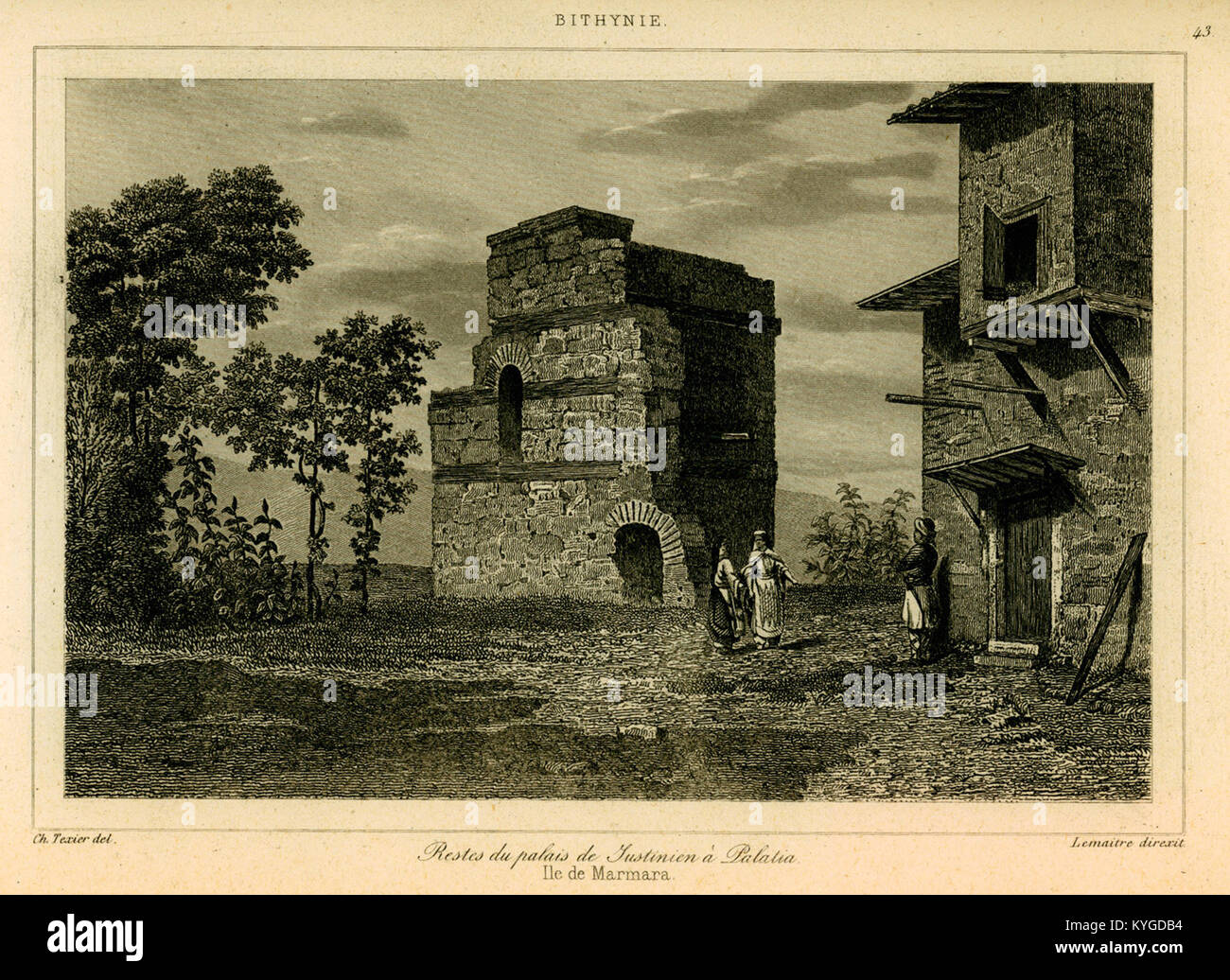 An illustration by Charles Félix Marie Texier showing the ruins of the ...