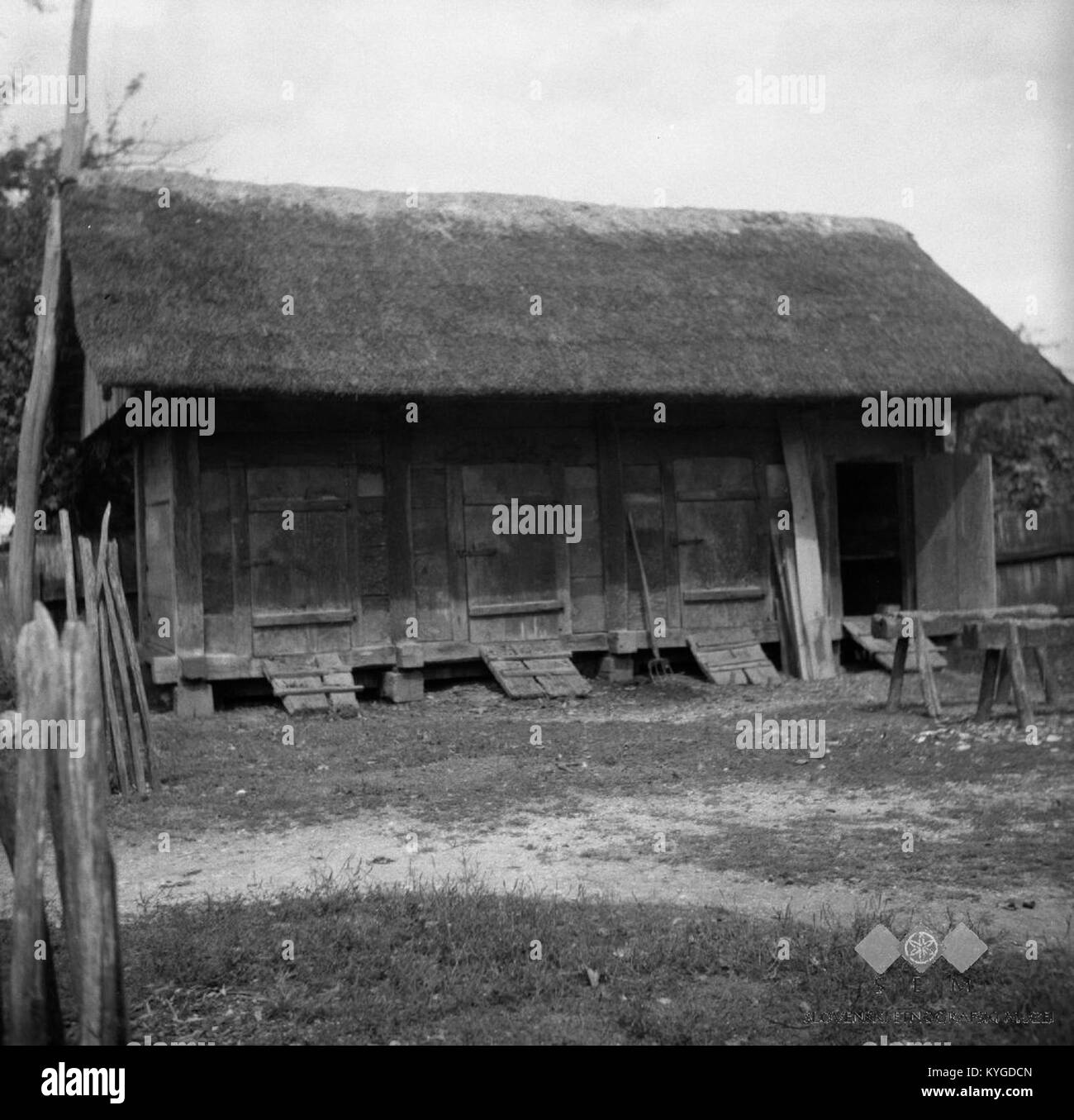 A photograph of the pigsties built in 1947 by Jože Retelj in Ostrog ...