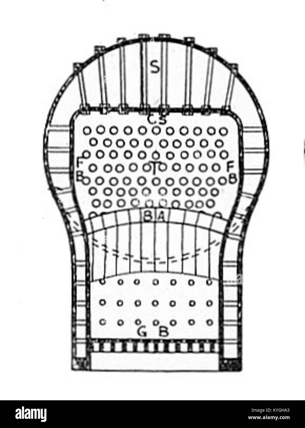 This technical illustration shows a round-topped boiler and firebox ...