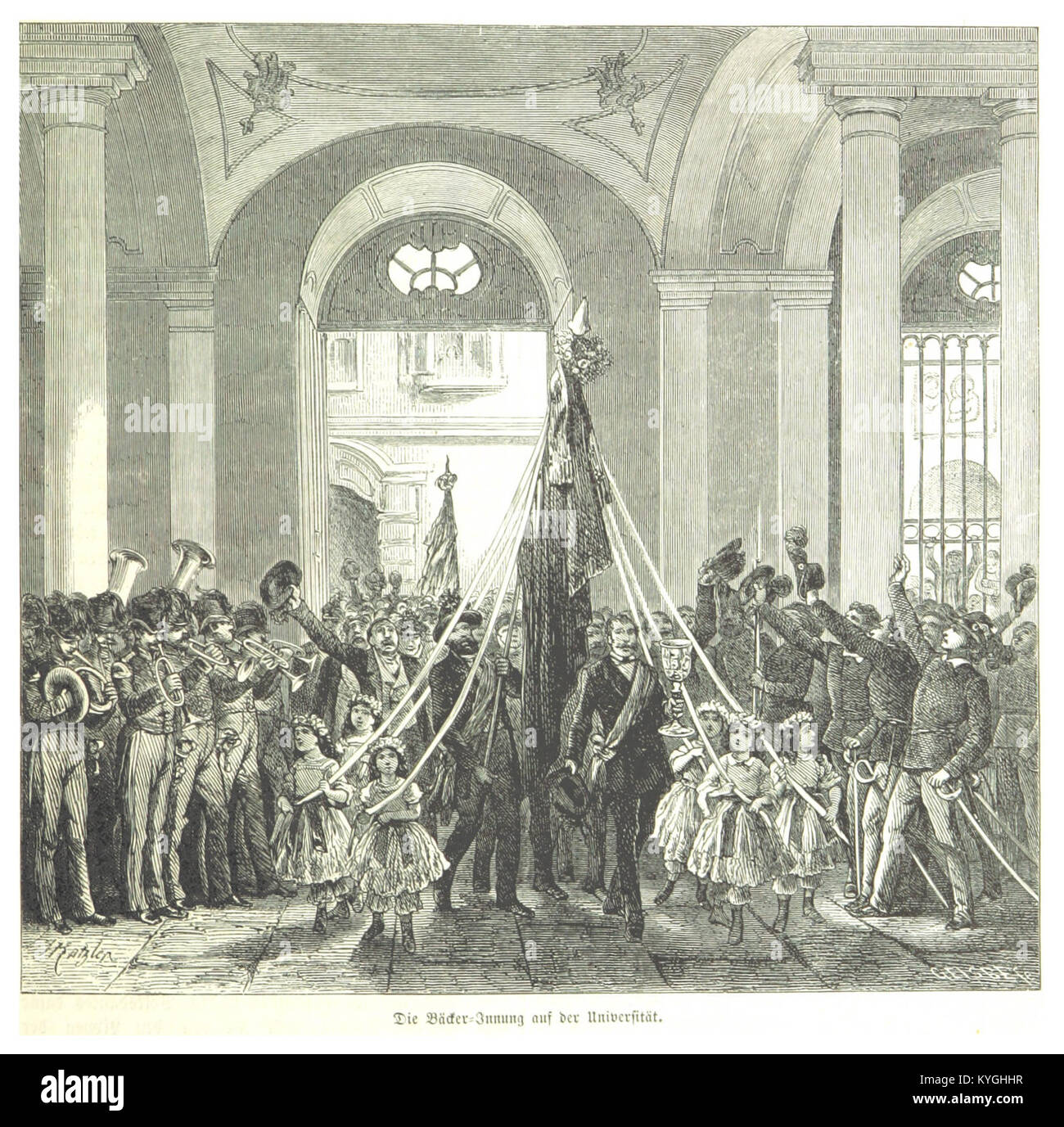 This image from 1872 depicts the visit of the Bakers' Guild to a ...