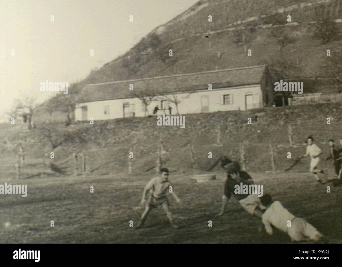 A photograph of a rugby match at Stalag XVIII-D prisoner-of-war camp ...
