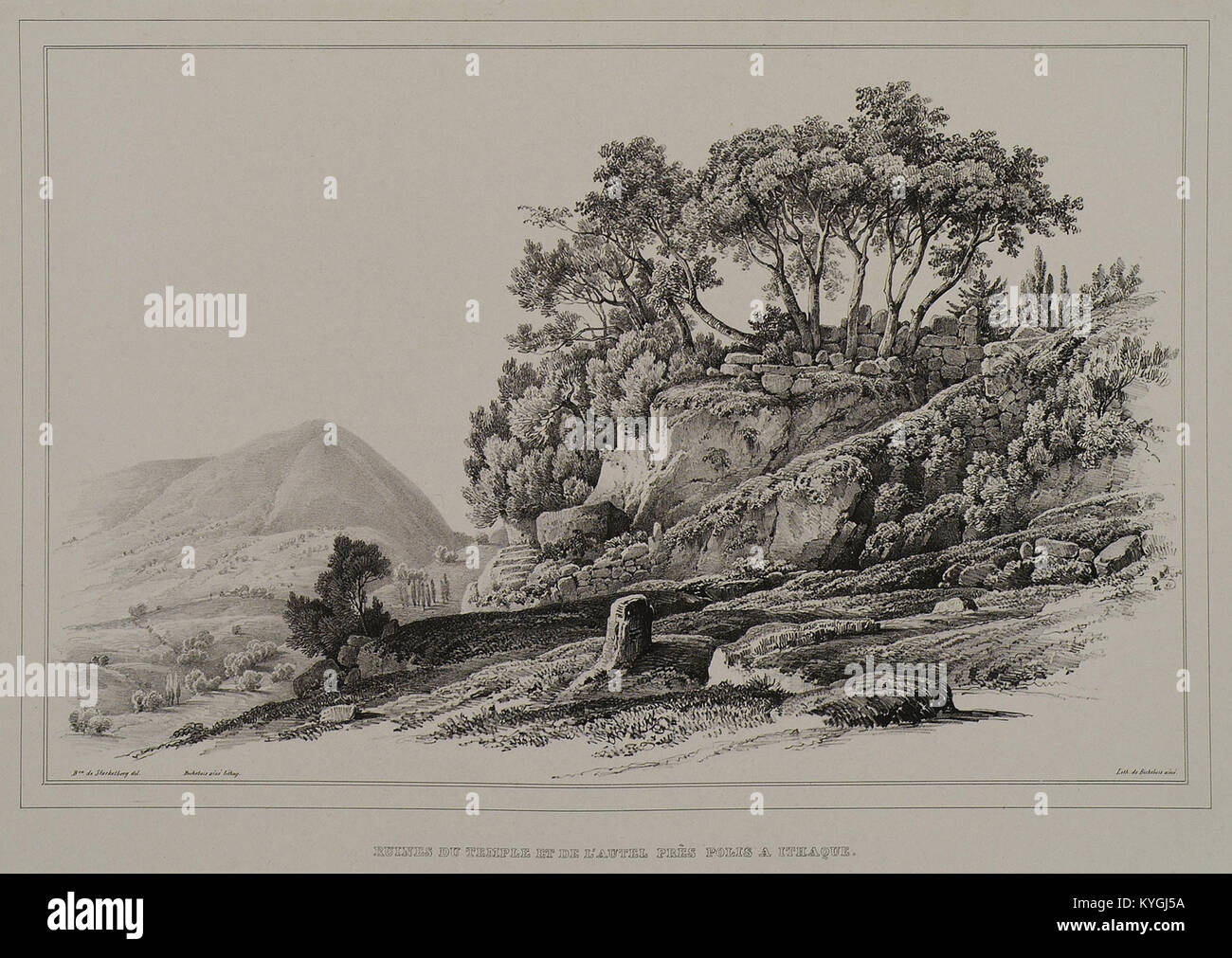 The ruins of the Temple and Altar near Polis, Ithaca, depicted by Otto ...