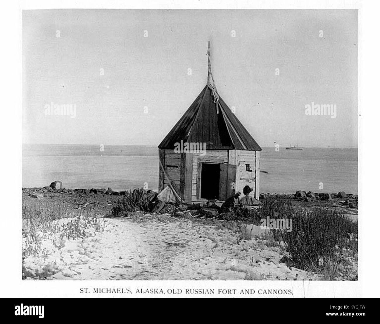 A historical photograph of a Russian fort and its cannons, taken around ...