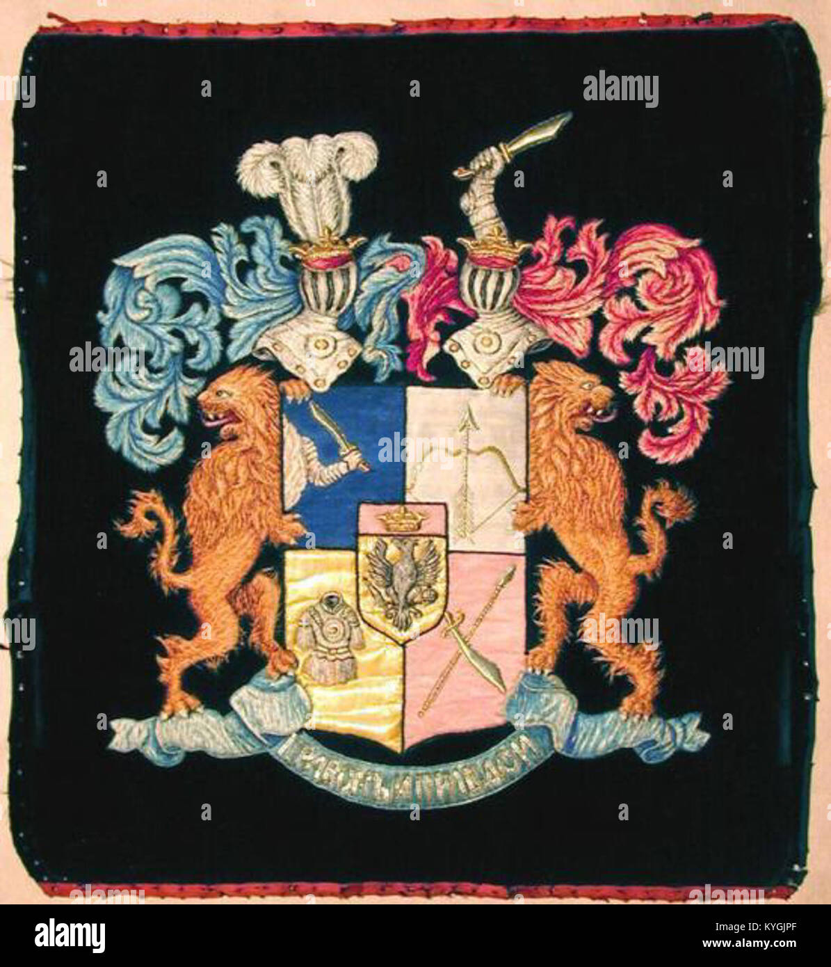 This emblem represents the coat of arms of Rat'kow-Rozhnow, a region or ...