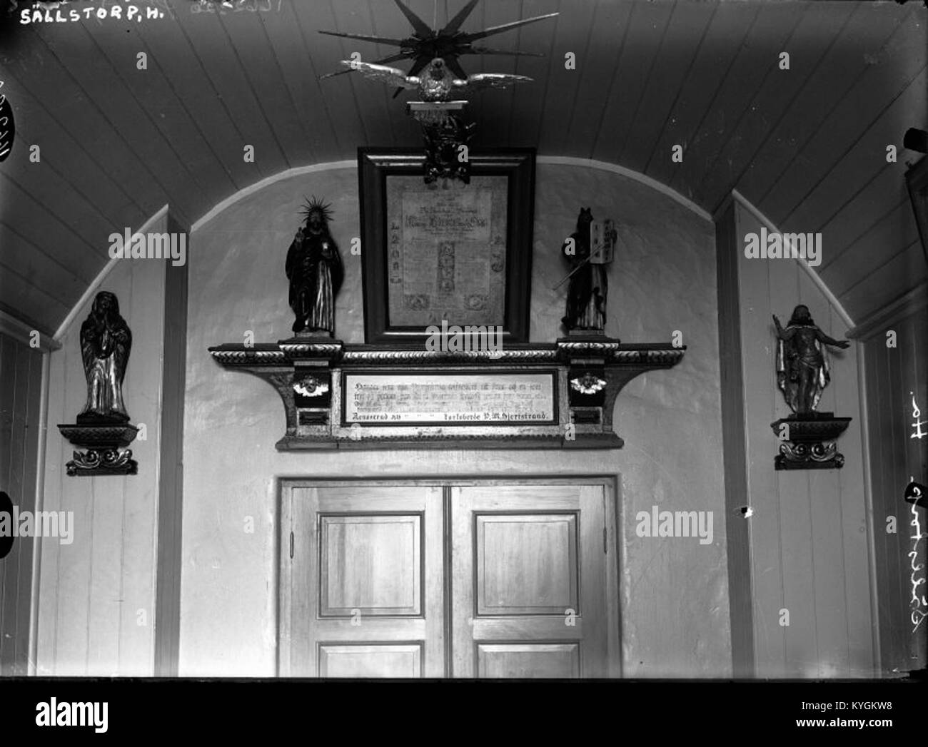 Sällstorps Church in Sweden, showing parts of the altar, predella, and ...