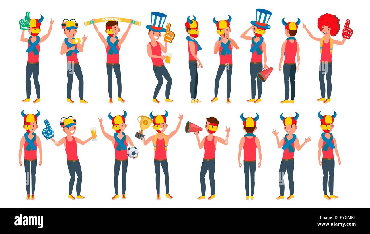 Sports Fan Vector. Outfits Shouting. Cheering At The Stadium. Different ...