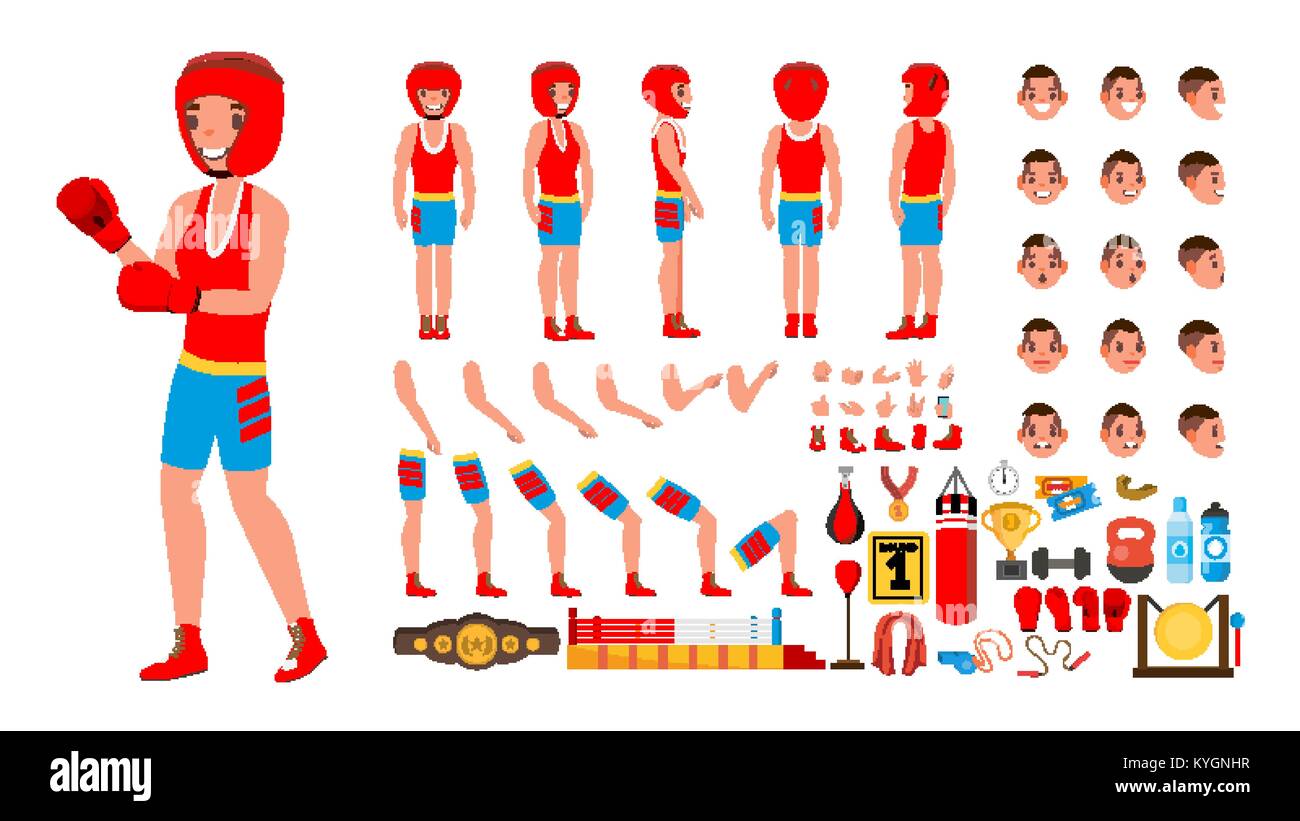 Boxing Player Vector. Animated Character Creation Set. Fighting ...