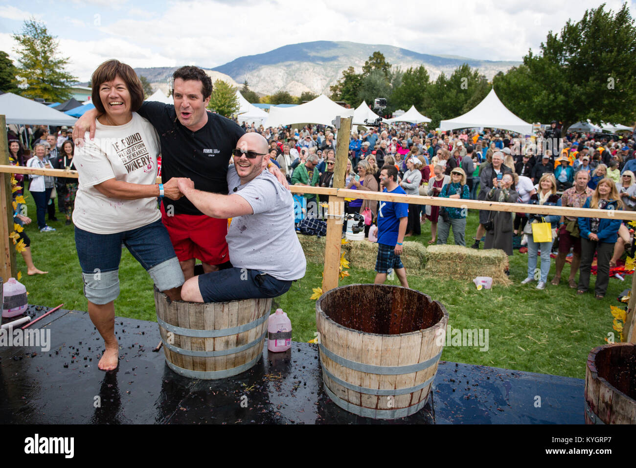 Canadian comdeian Rick Mercher in the grape stomp celebrating at the ...