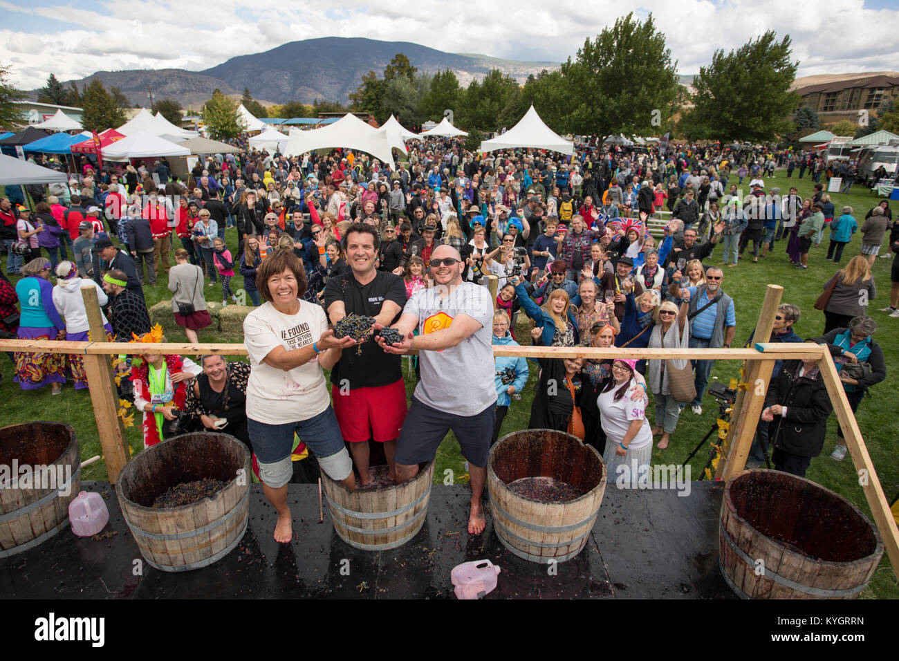 Canadian comdeian Rick Mercher in the grape stomp celebrating at the ...