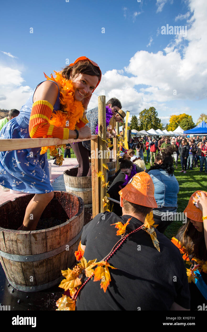 Competitors in the grape stomp celebrating at the annual Festival of ...